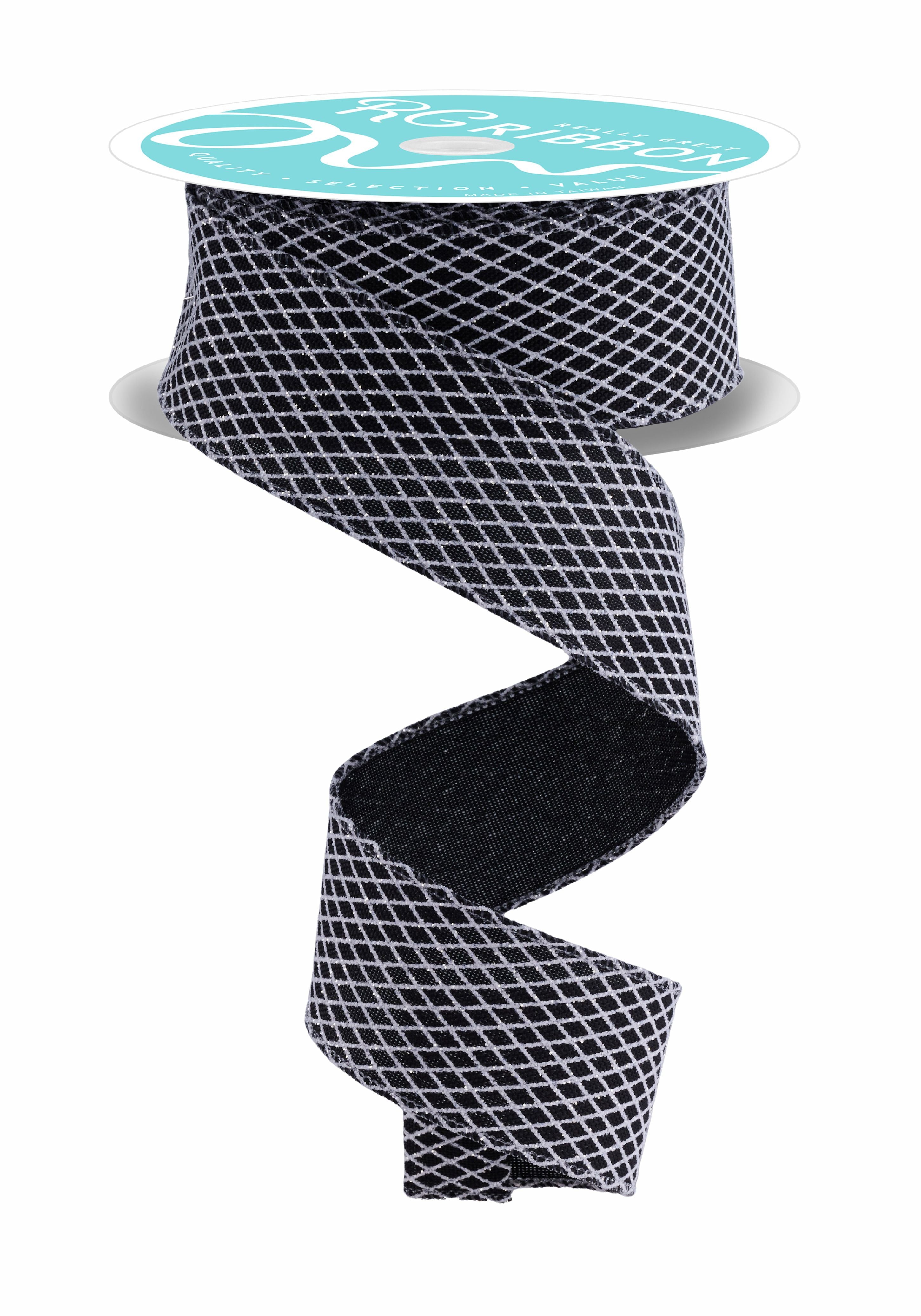RGF169502 1.5" x 10yd Mini Harlequin Ribbon – Black/White – Wired Ribb ...