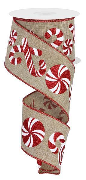 RGE1471R2 2.5" x 10yd Candy Cane Peppermint/Ryl Lt Beige/White/Red ...